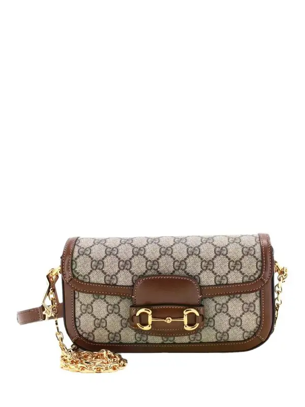 Gucci Horsebit 1955 Shoulder Bag Gg Coated Canvas Leather - Brown