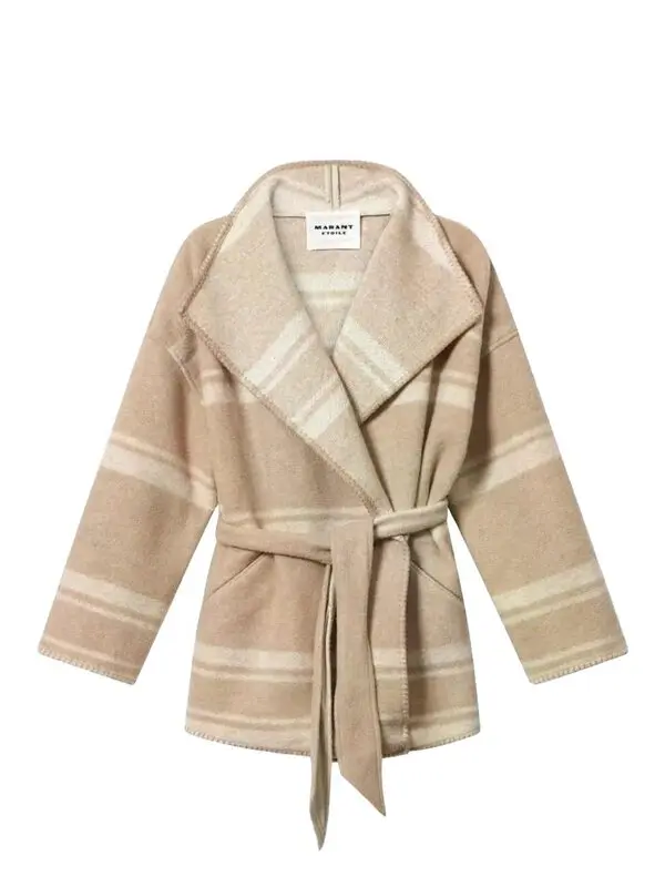MARANT ETOILE Brea Horizontal-stripe Belted Coat - Neutrals