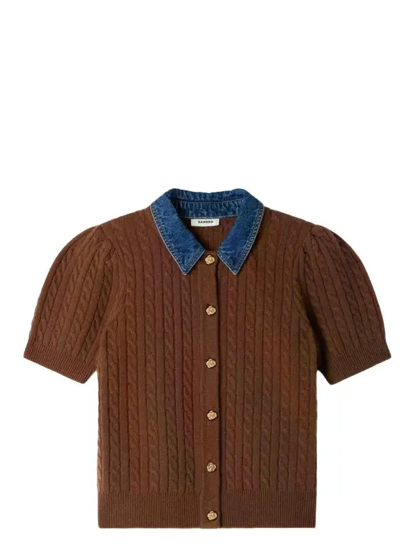 Sandro Cable Knit Short-sleeve Cardigan - Walnut