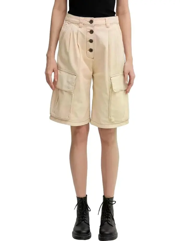 Alpha Industries Cargo Shorts With Button Fly And High Waist - Neutrals