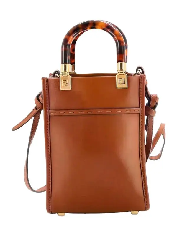 Fendi Sunshine Shopper Tote Leather Mini Crossbody Bag - Brown