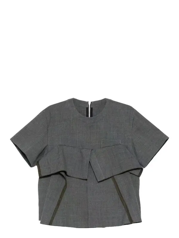 Sacai Short-sleeve Top With Ruffled Detail - Grey