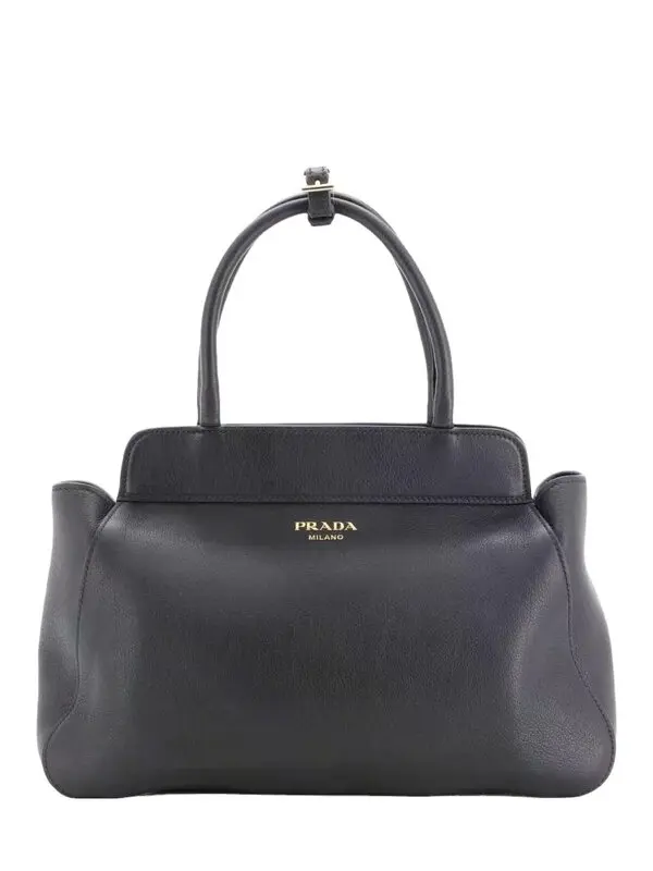 Prada Soft Grain Leather Medium Tote Bag - Black