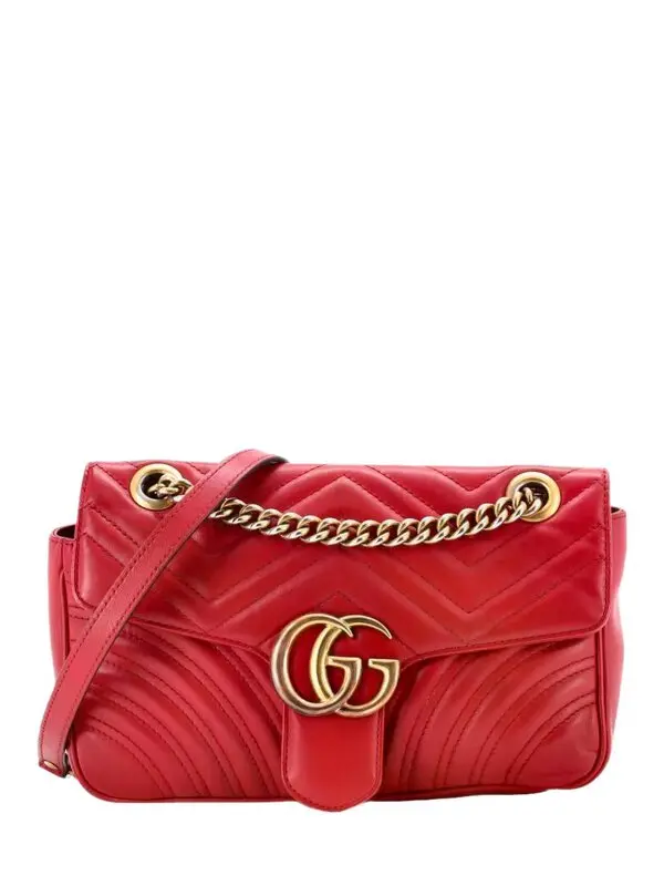 Gucci Gg Marmont Flap Bag Matelasse Leather Medium Shoulder Bag - Red