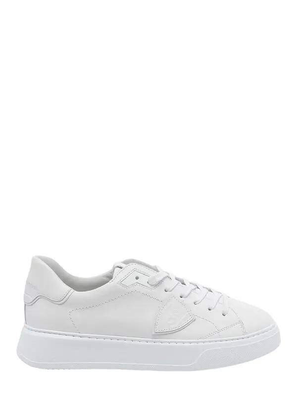 Philippe Model Temple Low Smooth Calfskin Low-top Sneakers With Shield Logo - White 1