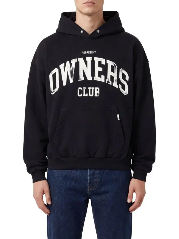 REPRESENT Cotton Hoodie With Kangaroo Pocket And Logo Print - Black