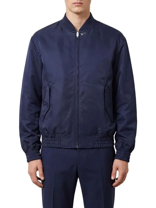Valentino Garavani Vlogo Signature Waterproof Nylon Bomber Jacket - Navy