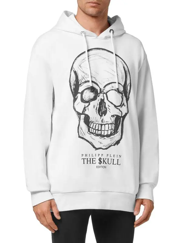 Philipp Plein Oversized Cotton Hoodie With Skull Print - White