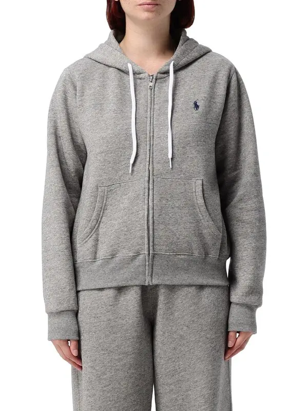 Polo Ralph Lauren Cotton-blend Zip-up Hoodie With Embroidered Logo - Grey