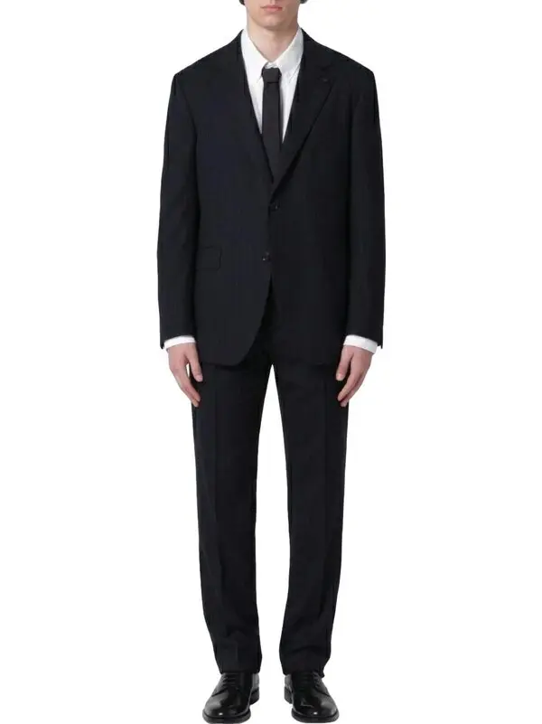 LARDINI Single-breasted Virgin Wool Pinstripe Dress - Blue