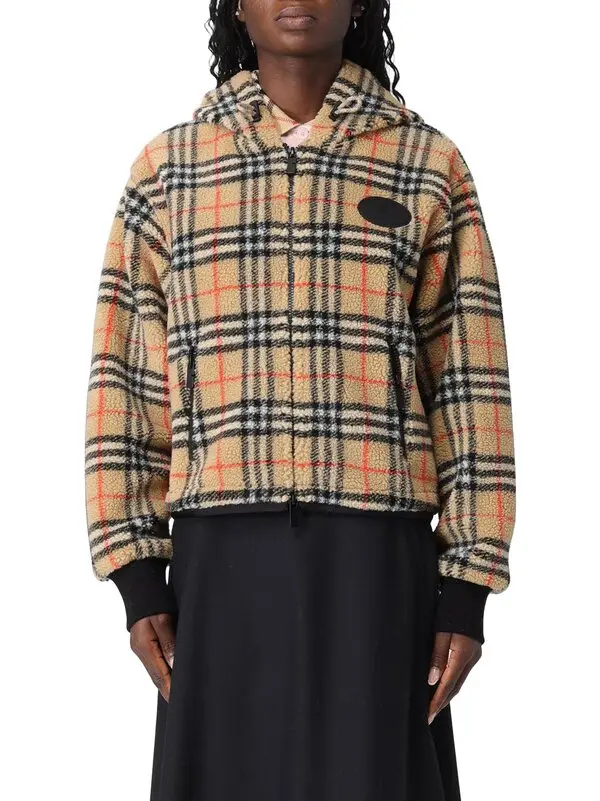 Burberry Checked Fleece Jacket With Hood - Sand