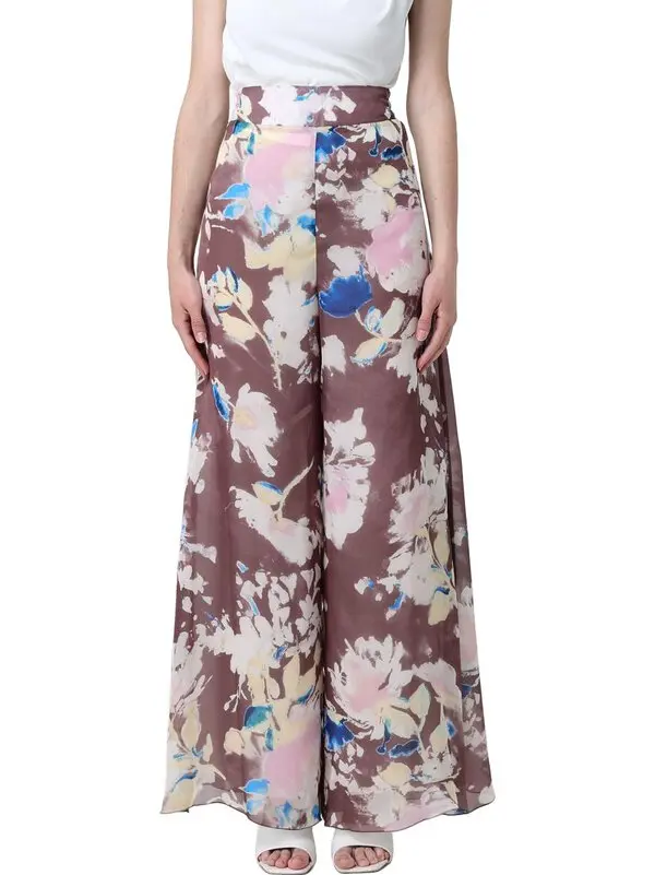 HANITA Printed Recycled Satin Palazzo Trousers - Ebony