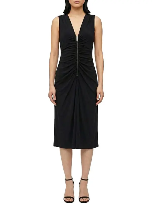 Michael Kors Sleeveless V-neck Metallic Zip Sheath Dress - Black