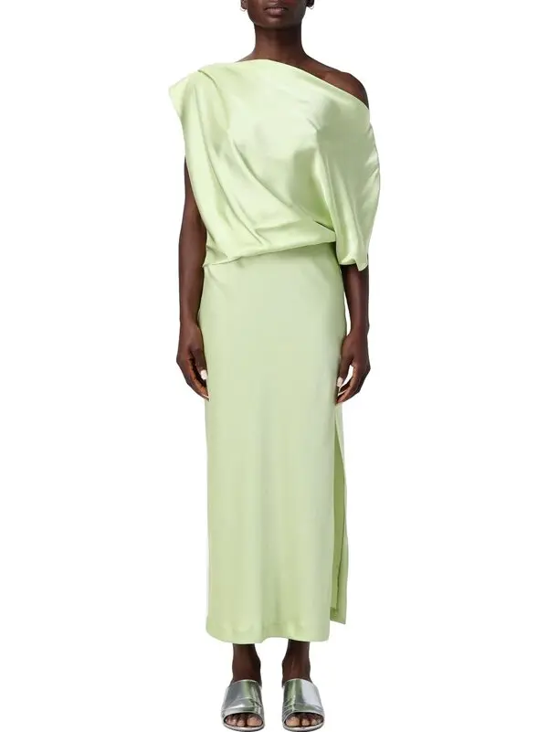 HANITA Satin Draped Midi Dress - Lime