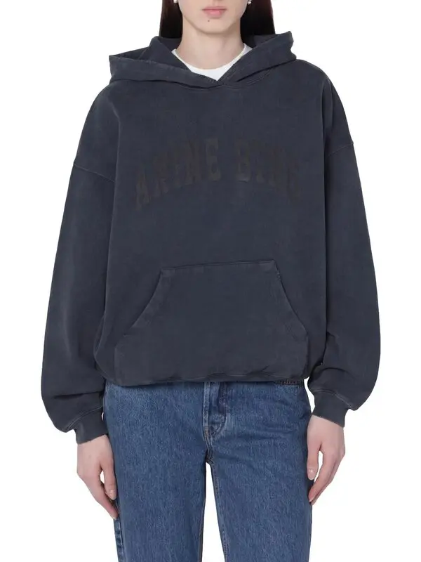 ANINE BING Cotton Hooded Sweatshirt - Black