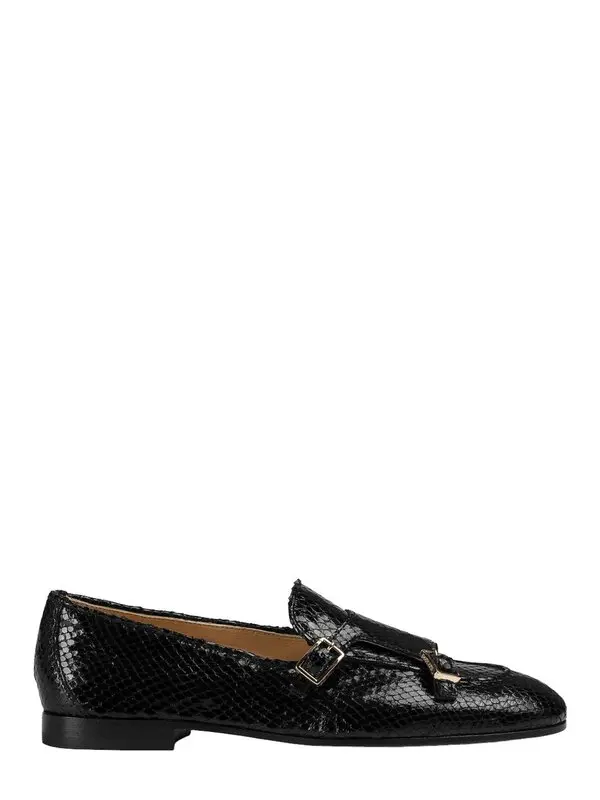 DOUCAL'S Python Embossed Leather Monk Strap Shoes - Black