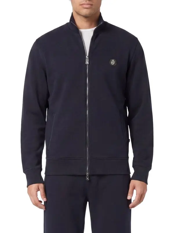 BILLIONAIRE Cotton Bomber Jacket With Logo Detail - Navy