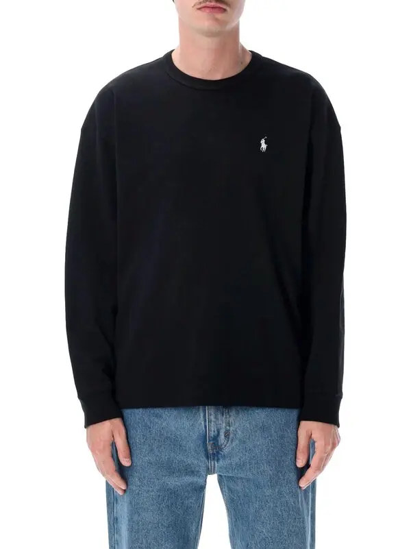 Polo Ralph Lauren Long-sleeved Cotton T-shirt With Embroidered Logo - Black
