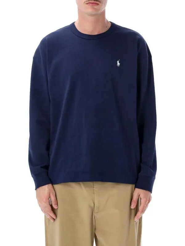 Polo Ralph Lauren Long-sleeved Cotton T-shirt With Embroidered Logo - Blue