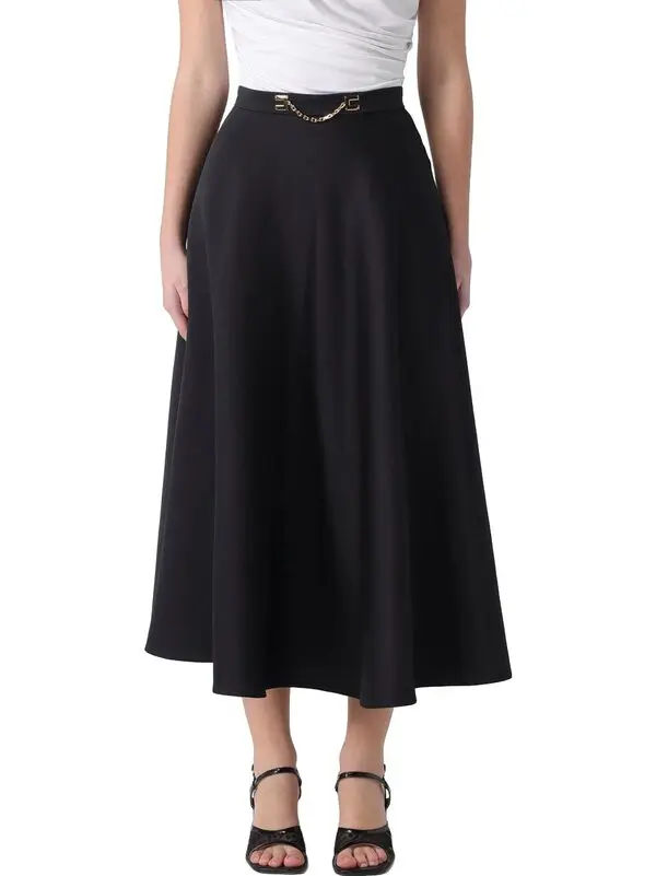 Elisabetta Franchi Midi A-line Satin Skirt - Black