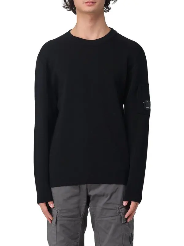 C.P. COMPANY Crew Neck Jumper With Lens Detail - Black