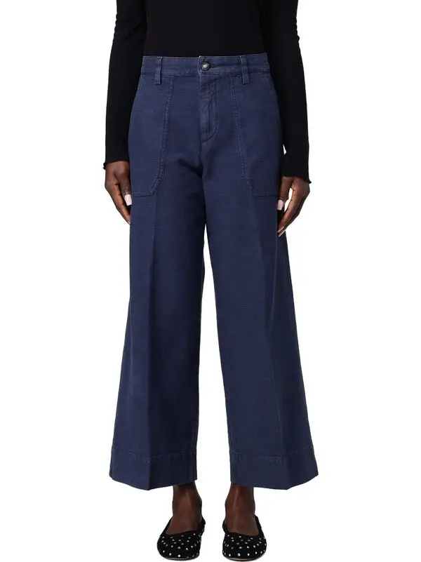 MASON'S Cotton Wide Leg Trousers - Navy