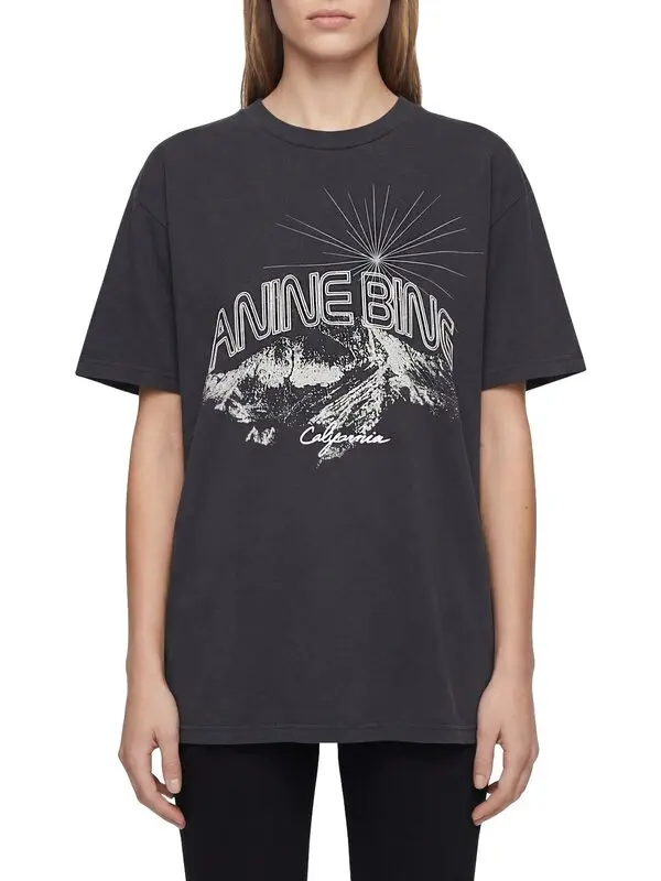 ANINE BING Graphic Print Cotton T-shirt - Black