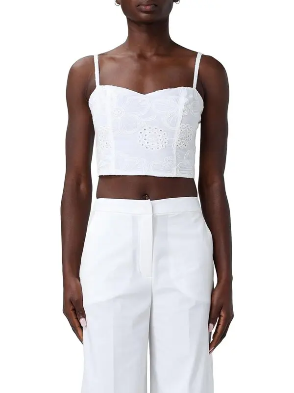 HANITA Cropped Broderie Anglaise Top - White