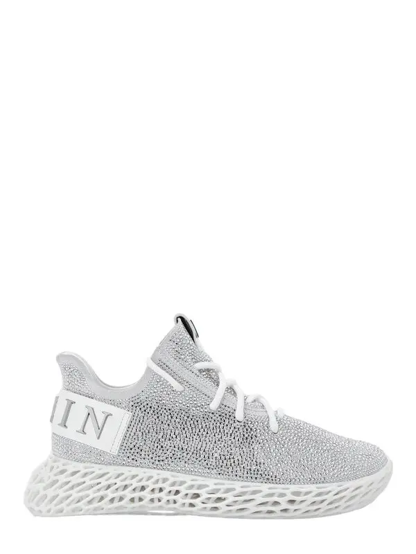 Philipp Plein Skeleton Runner Embellished Leather Sneakers - Silver