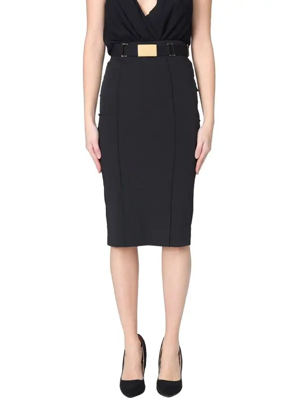 Elisabetta Franchi Light Crêpe Raw Cut Fabric Sheath Dress - Black