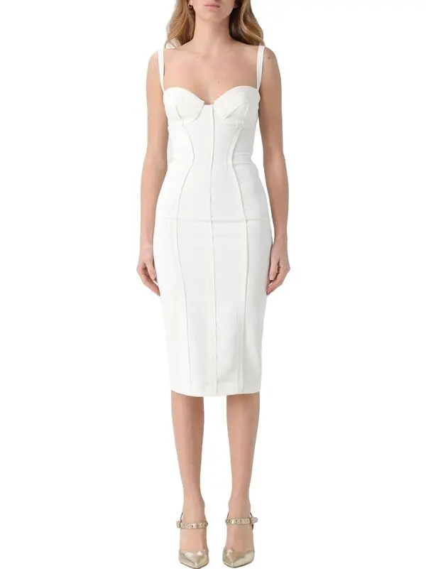 Elisabetta Franchi Light Crêpe Raw Cut Fabric Sheath Dress - Ivory