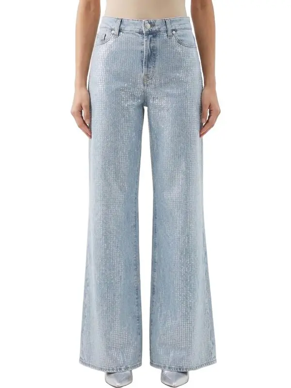 7 For All Mankind Flare Denim Jeans With Sequins - Blue