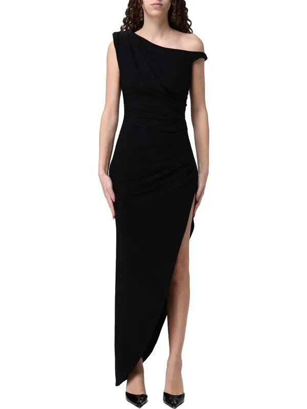 Elisabetta Franchi Asymmetrical Crêpe Jersey Midi Dress - Black