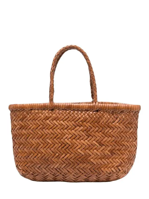 Dragon Diffusion Mini Flat Gora Bag In Woven Leather - Cocoa