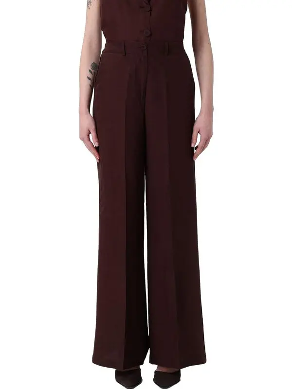 HANITA Linen Blend Palazzo Trousers - Ebony