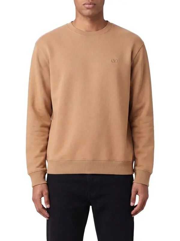 Valentino Garavani Crewneck Cotton Sweatshirt With Long Sleeves - Beige