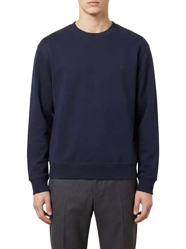 Valentino Garavani Crewneck Cotton Sweatshirt With Long Sleeves - Navy