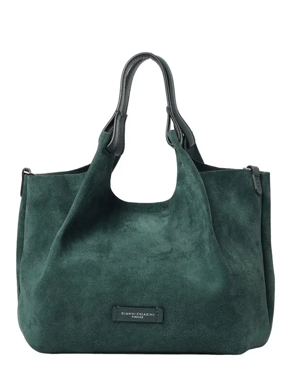 GIANNI CHIARINI Dua Suede Calfskin Handbag With Double Handle And Laminated Logo - Green