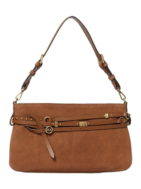 Pinko Suede Bag With Micro Studs - Brown