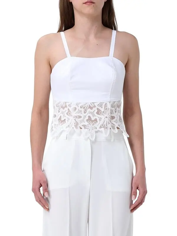 HANITA Cropped Top With Macramé Inserts - White
