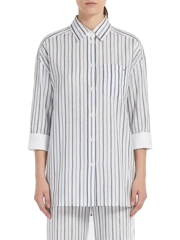 SEMICOUTURE Striped Cotton And Silk Shirt - Blue