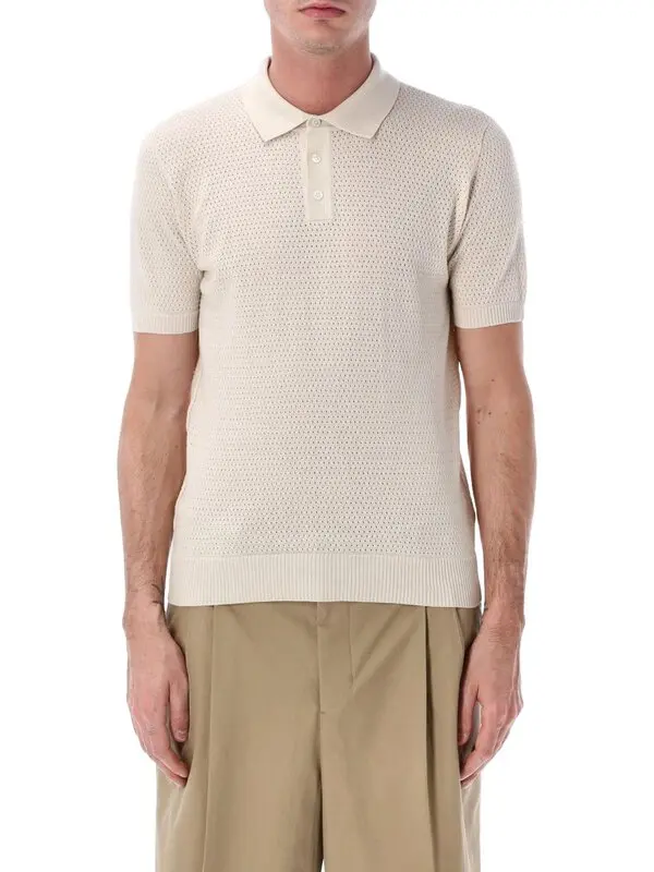 ROBERTO COLLINA Knitted Cotton Polo Shirt - Beige