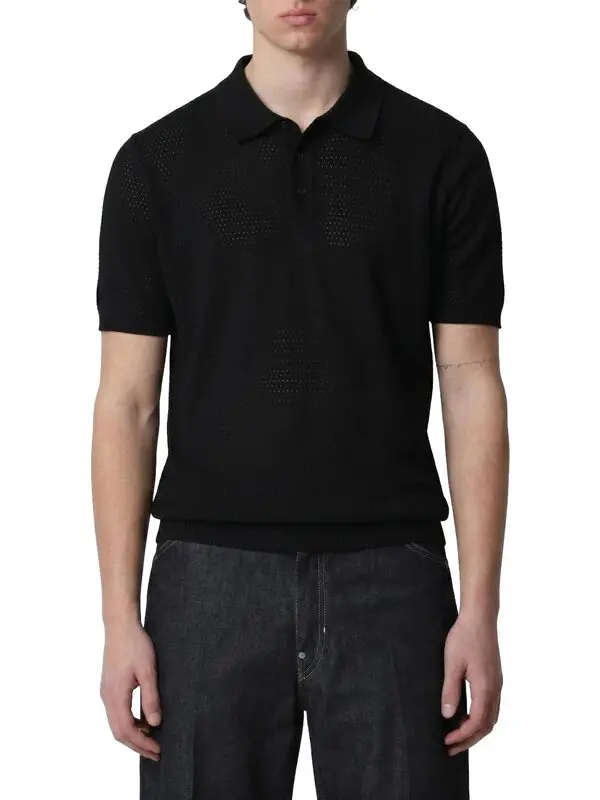 ROBERTO COLLINA Knitted Cotton Polo Shirt - Black
