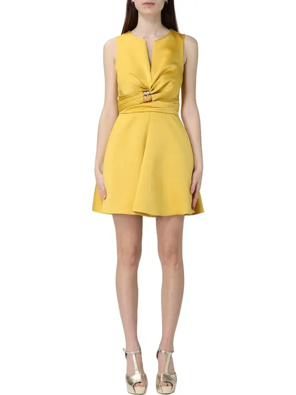 Elisabetta Franchi Duchesse Mini Dress With Jewel Detail - Yellow