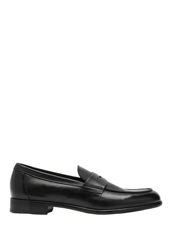 DOUCAL'S Leather Loafers With Saddle Strap - Black