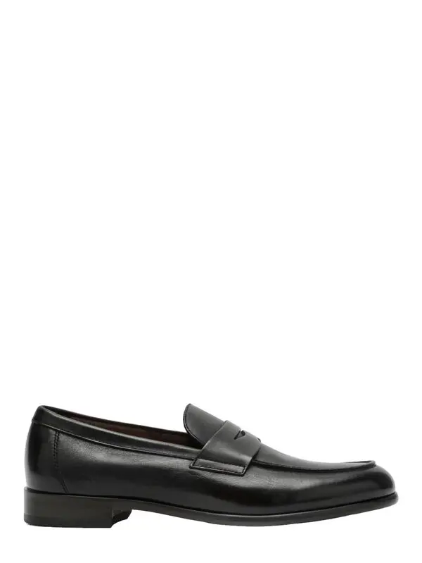 DOUCAL'S Leather Loafers With Saddle Strap - Dark