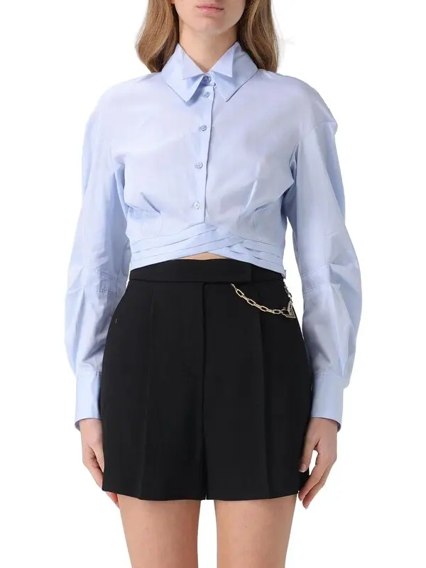 Elisabetta Franchi Cropped Cotton Shirt - Blue