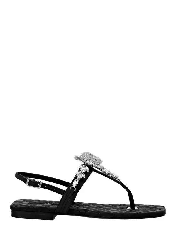 Philipp Plein Embellished Leather Thong Sandals - Black