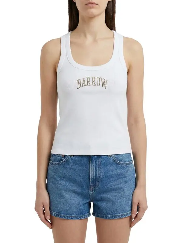 BARROW Cotton Tank Top With Graphic Print - White