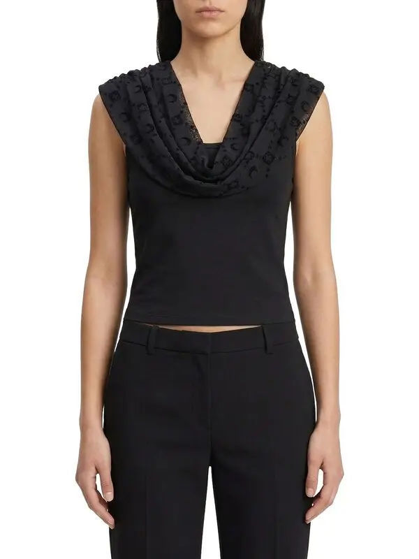 MARINE SERRE Viscose Blend Off-the-shoulder Top With Crescent Moon Logo - Black